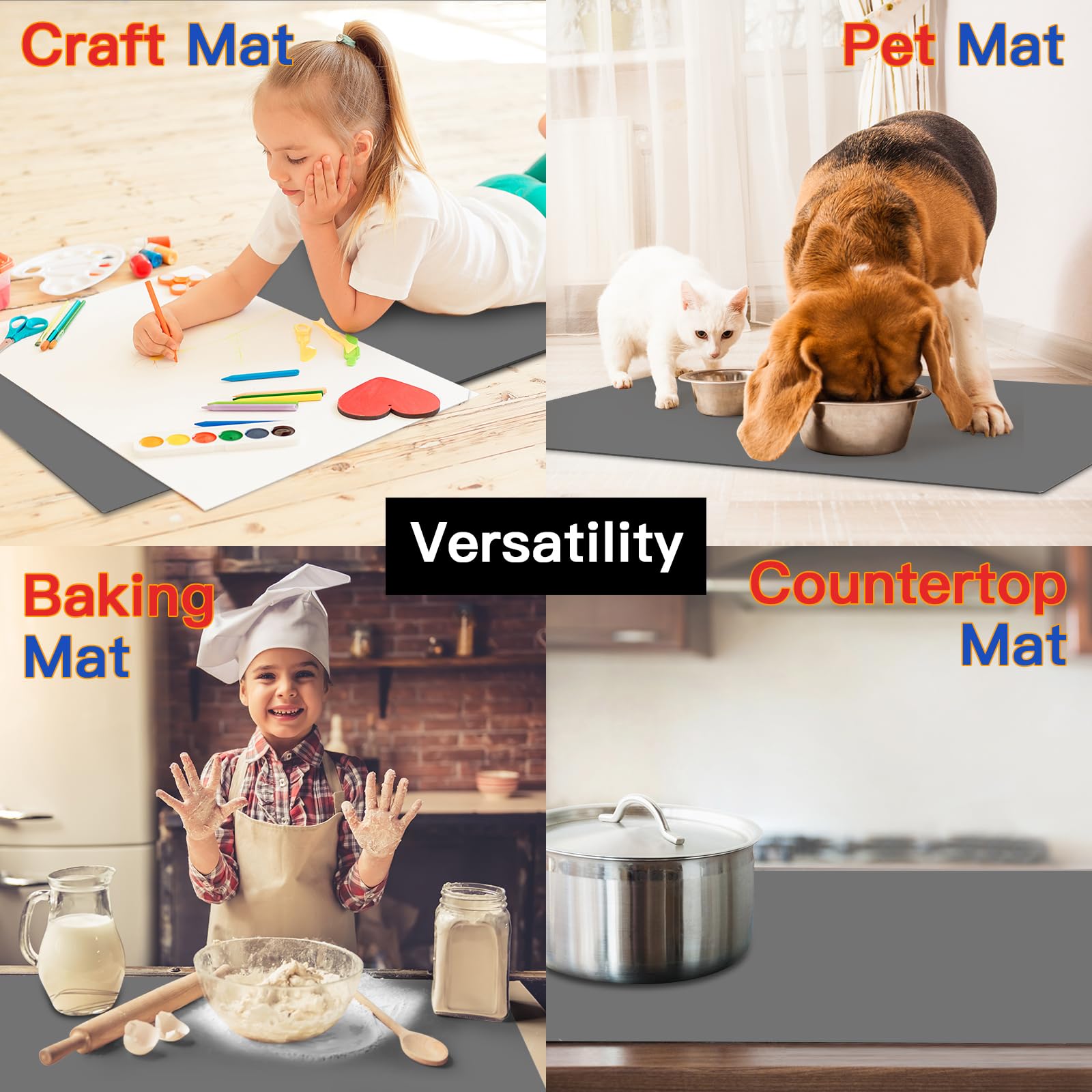 Extra Large Silicone Mat, Silicone Mats for Kitchen Counter 47.3''x23.6''x0.08, 2MM Nonslip Heat Resistant Mat, Countertop Protector, Nonstick Waterproof Craft Mat Table Placemat(Dark Gray)