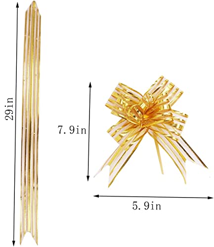 TIAMALL 30 Pcs 6 Inches Pull Bows Gift Wrap Bows Present Wrapping Pull Bow with Ribbon for Wedding Present Baskets (6 Inches Gold)