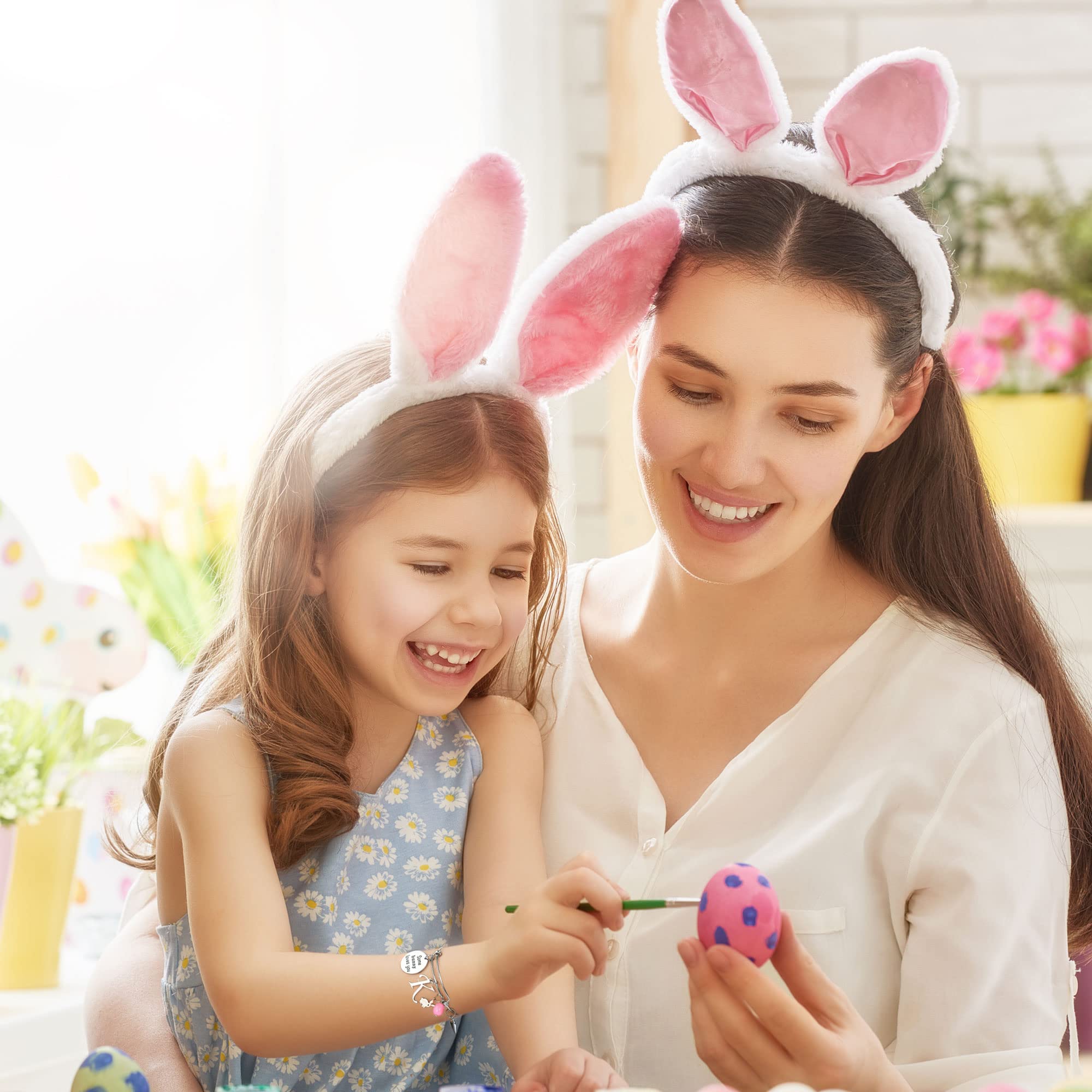 Easter Gifts Bunny Braclets for Women, Dainty Stainless Steel Rabbit Bracelets Adjustable Letter Initial Charm Bracelets Easter Bunny Bracelets Easter Gifts for Women Jewelry(N)