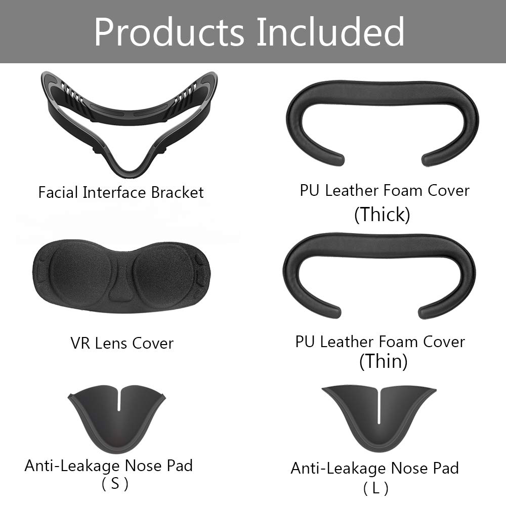 Elygo VR Vent Facial Interface Bracket & PU Leather Face Pad Cover & Anti-Leakage Nose Pad for Oculus Quest 2, Sweatproof Cusion Foam Replacement Comfort Set(Black)