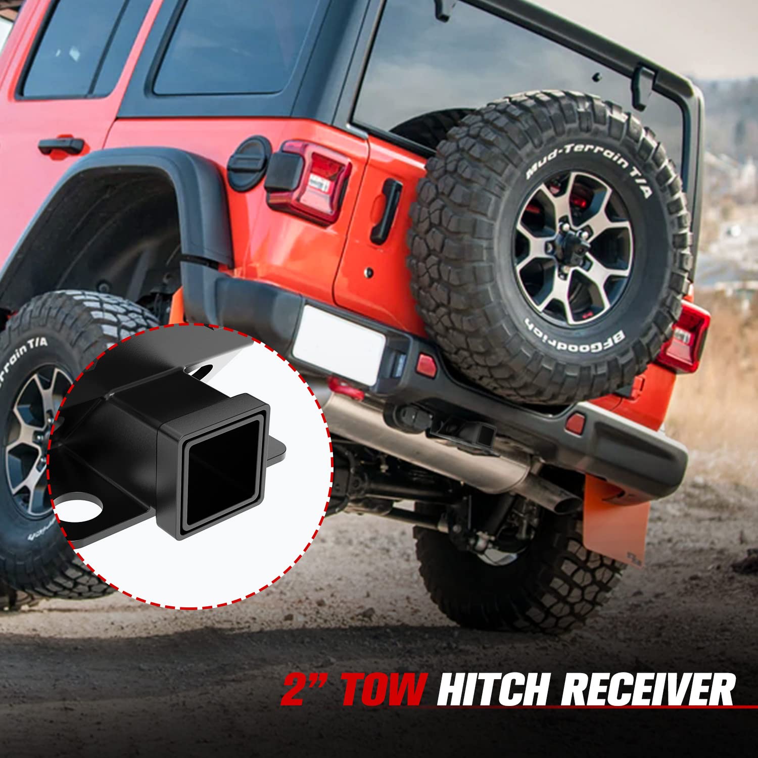 FieryRed Hitch Receiver Compatible with Jeep Wrangler JL 2018-2023 / JLU 2 Door & 4 Door,2'' Towing Rear JL Trailer Receiver Hitch