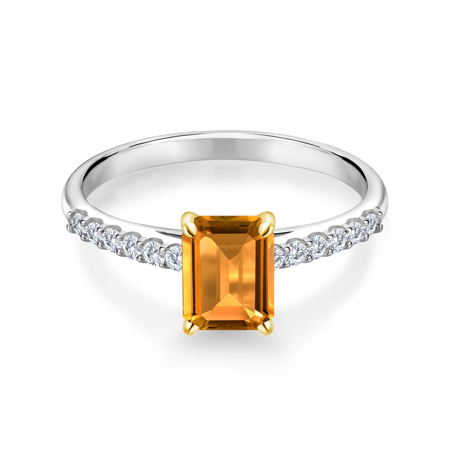 Gem Stone King 1.83 Ct Yellow Citrine G-H Lab Grown Diamond 925 Silver and 10K Yellow Gold Ring (Size 6)