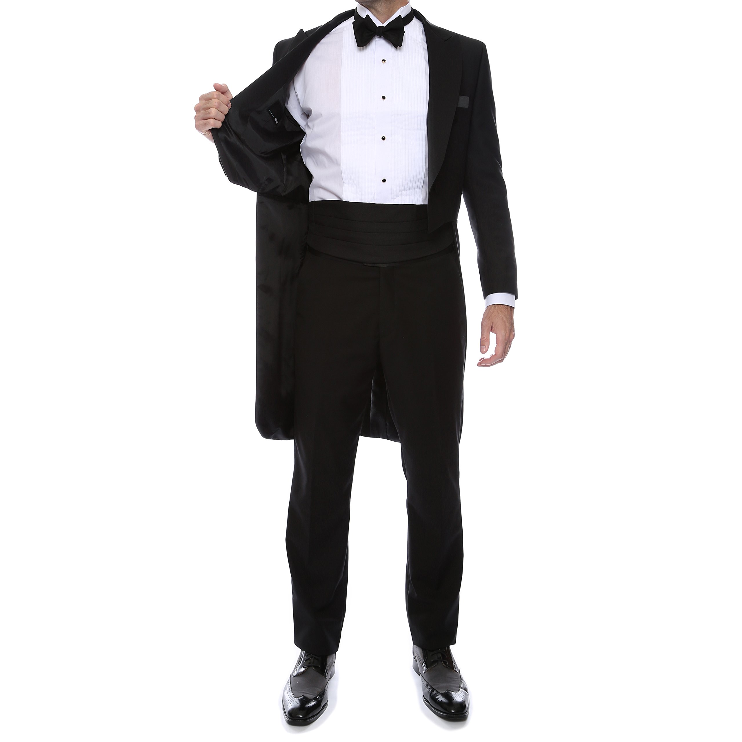 Ferrecci Men’s Regular Fit Peak Lapel Black Tailcoat Tuxedo Suit Set with Tux Pants & Tail Coat (38 Short)
