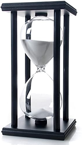 JIEHET Hourglass Sand Timer 45 Minutes, Hour Glasses with Sand Decoration for Kids, Sand Clock Watch for Room Birthday Tea Coffee Table Book Shelf School Game Ornament Wooden (White Sand)