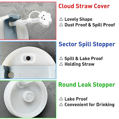 Silicone Spill Proof Stopper Set of 3 for Stanley Quencher H2.0 Flowstate Tumbler 40oz 30oz, 2 Pcs Could Straw Cover Cap + 2 Pcs Square Spill Stopper + 2 Pcs Round Leak Stopper