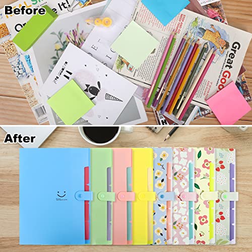 EOOUT 8pcs Expanding File Folder, A4 Cute Accordion Folders, Letter Size File Document Organizer with 5 Pockets, 64pcs Labels, for School and Office Supplies