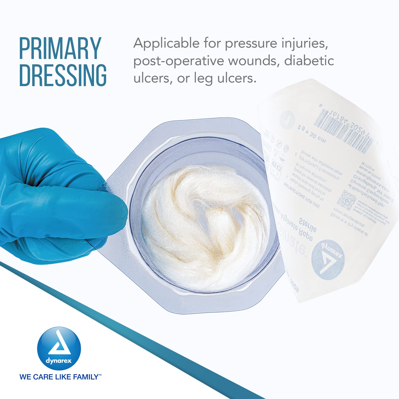 Dynarex DynaGinate Calcium Alginate Wound Dressing - Sterile, Non-Stick Topical Wound Pads - Absorbent Gel Patches for Moderate to High Exuding Cuts - 2g x 30cm, 12 Boxes of 5