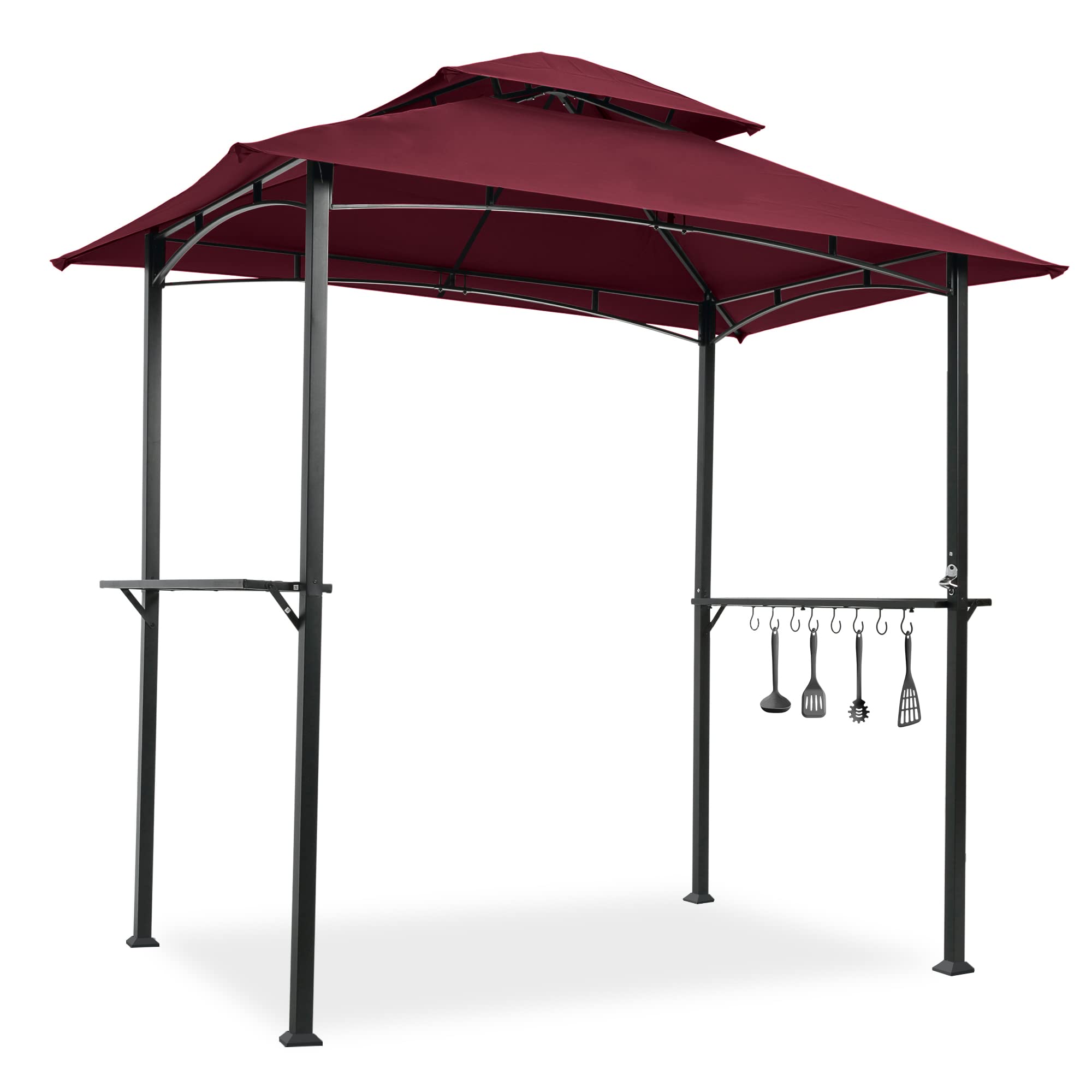 Gazebo with Double Tier Soft Top and Bar Counters, 8 x 5 FT Steel Frame Canopy Tent for BBQ Camping Party, Outdoor Grill Gazebo for Patio Backyard Deck Lawn Garden