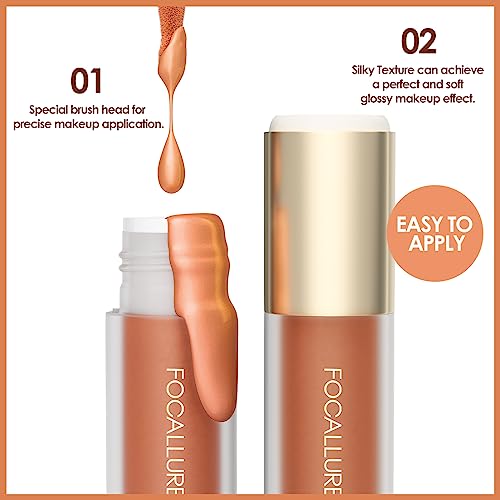 FOCALLURE Shimmer Liquid Highlighter, Smooth Cream Formula and Non-greasy Finish,Delivers a Natural Glow, Long Lasting Illuminator Highlighter Face Enhancing Makeup,Miracle Focus