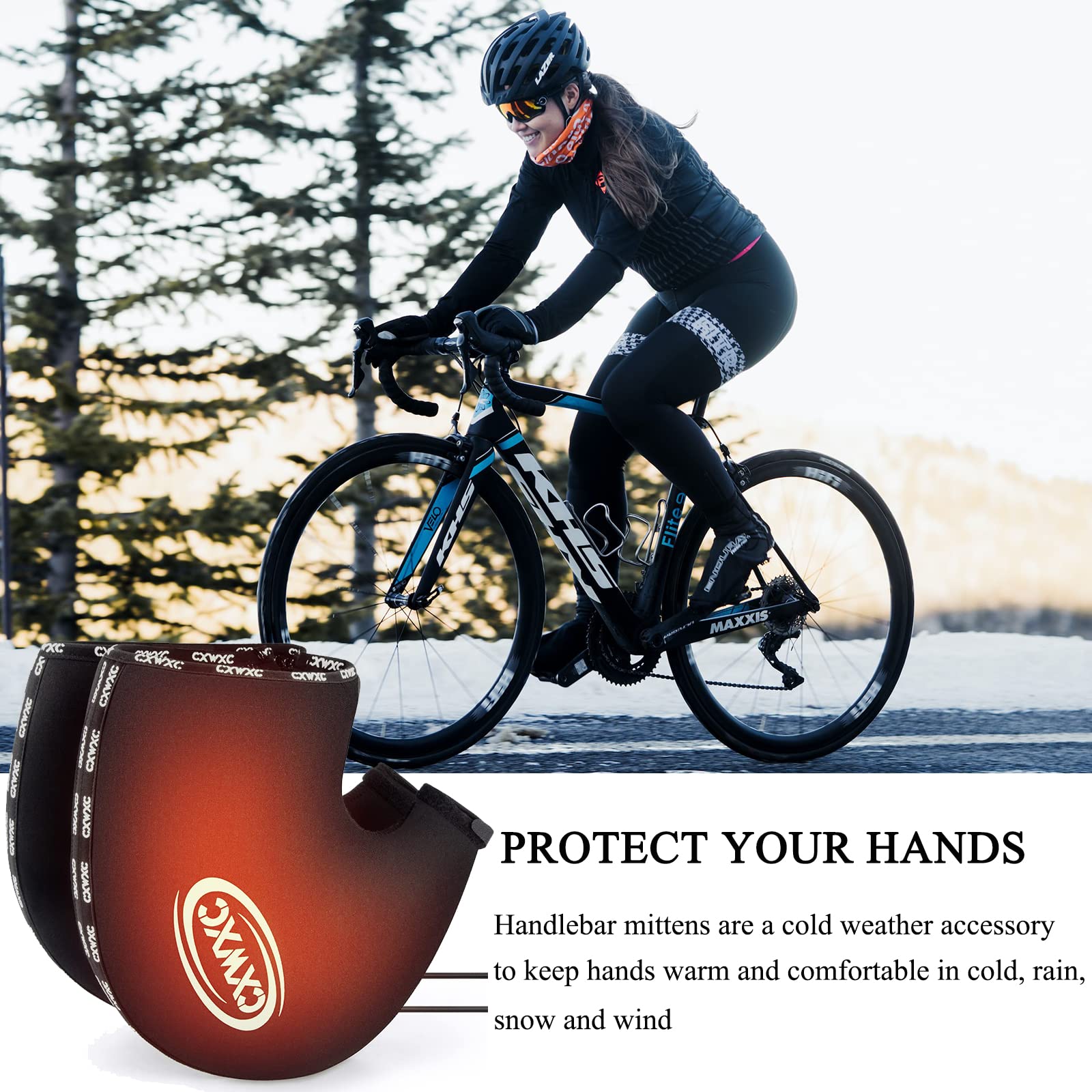 Heated Handlebar Mittens- 3 Heating Temperature Adjustable Windproof & Waterproof Fat Bike Bar Covers - Commuter Mountain Road Bicycle Bar Warmer Covers for Winter Cycling (Road Style)