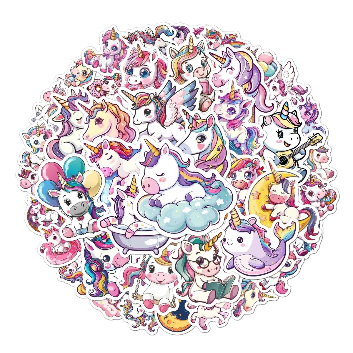 Pack 50 Pcs Cute Unicorn Stickers for Water Bottles Laptop Luggage Computer Journaling Scrapbooking Kids Teens Girls Adults Aesthetic Waterproof Sticker Packs Small Vinyl Decals