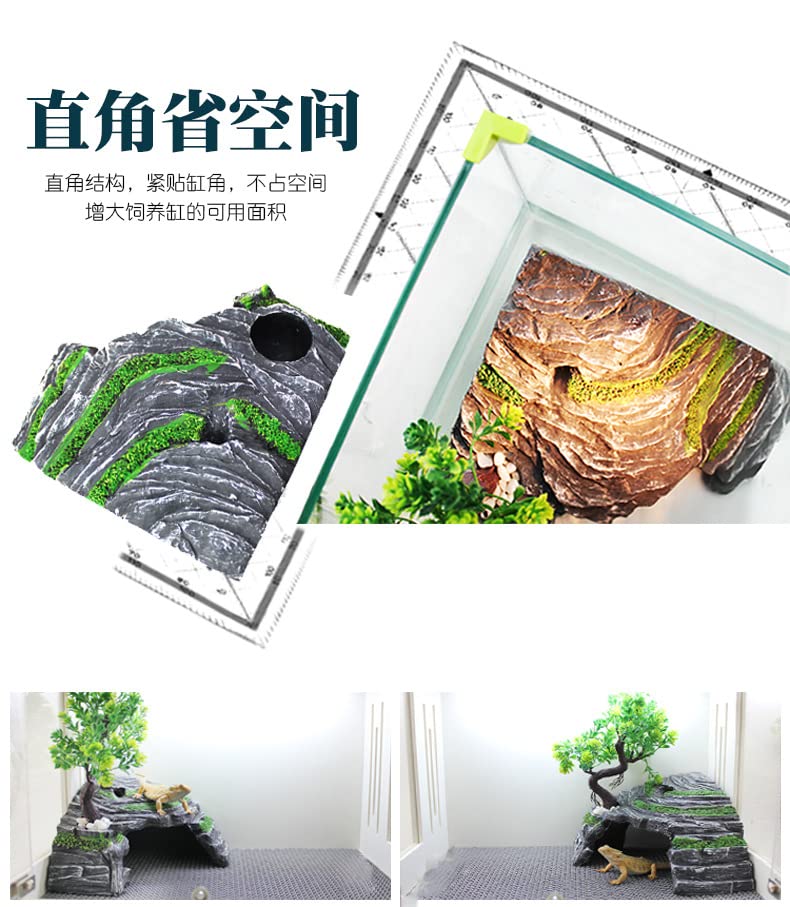 Reptile Simulation Rock Hide-Resin Amphibian Hideouts Cave Size 3.94'' x 1.77'' with Plastic Tree 7.87'',Habitat for Bearded Dragon Turtles Lizards Snakes Crab Gecko Leopard Spider Fish
