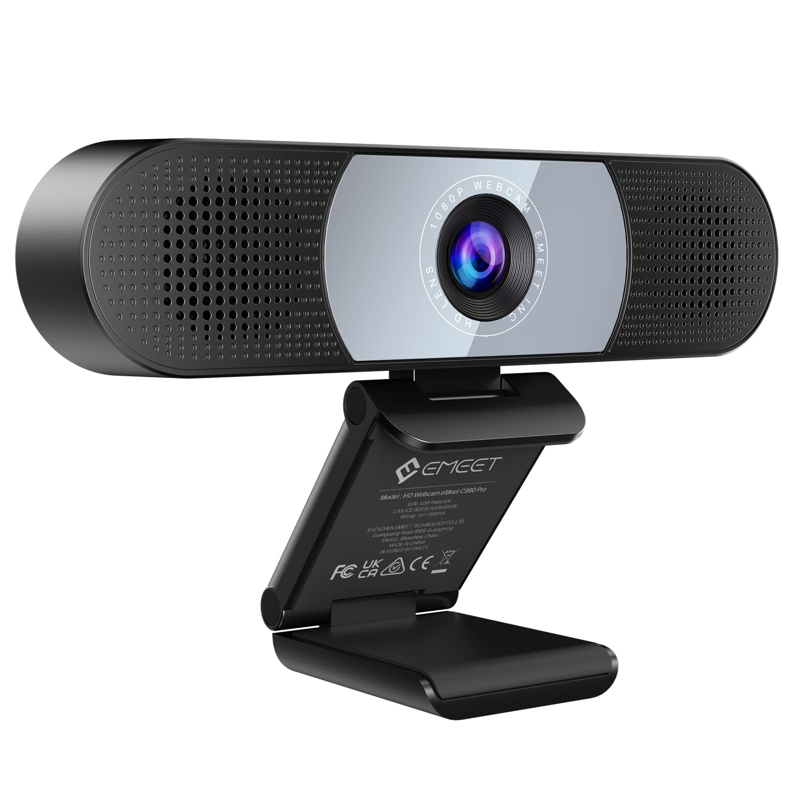 EMEET 3 in 1 Webcam - Streaming Webcam with Microphone, 2 Speakers & 4 Built-in Noise Reduction Microphones, C980 Pro 1080P HD Webcam for Video Conferencing/Gaming, Plug & Play, w/Cover - Gray