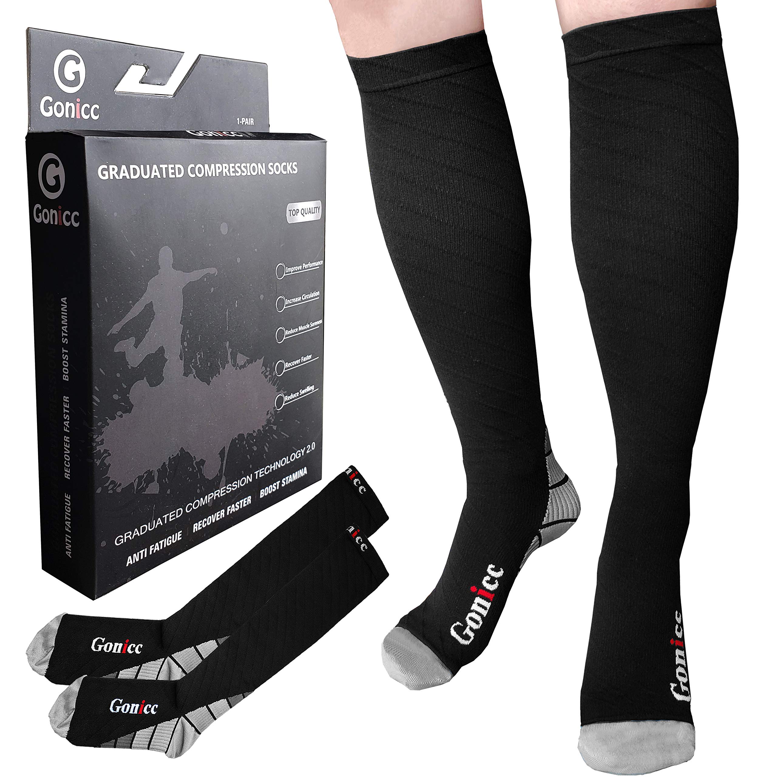 gonicc Professional Compression Socks for Men & Women (20-30 mmHg), Medical Stockings Support Circulation, Recovery β Best Graduated Athletic Socks for Nursing,Volleyball Protective Gear Ankle Guards