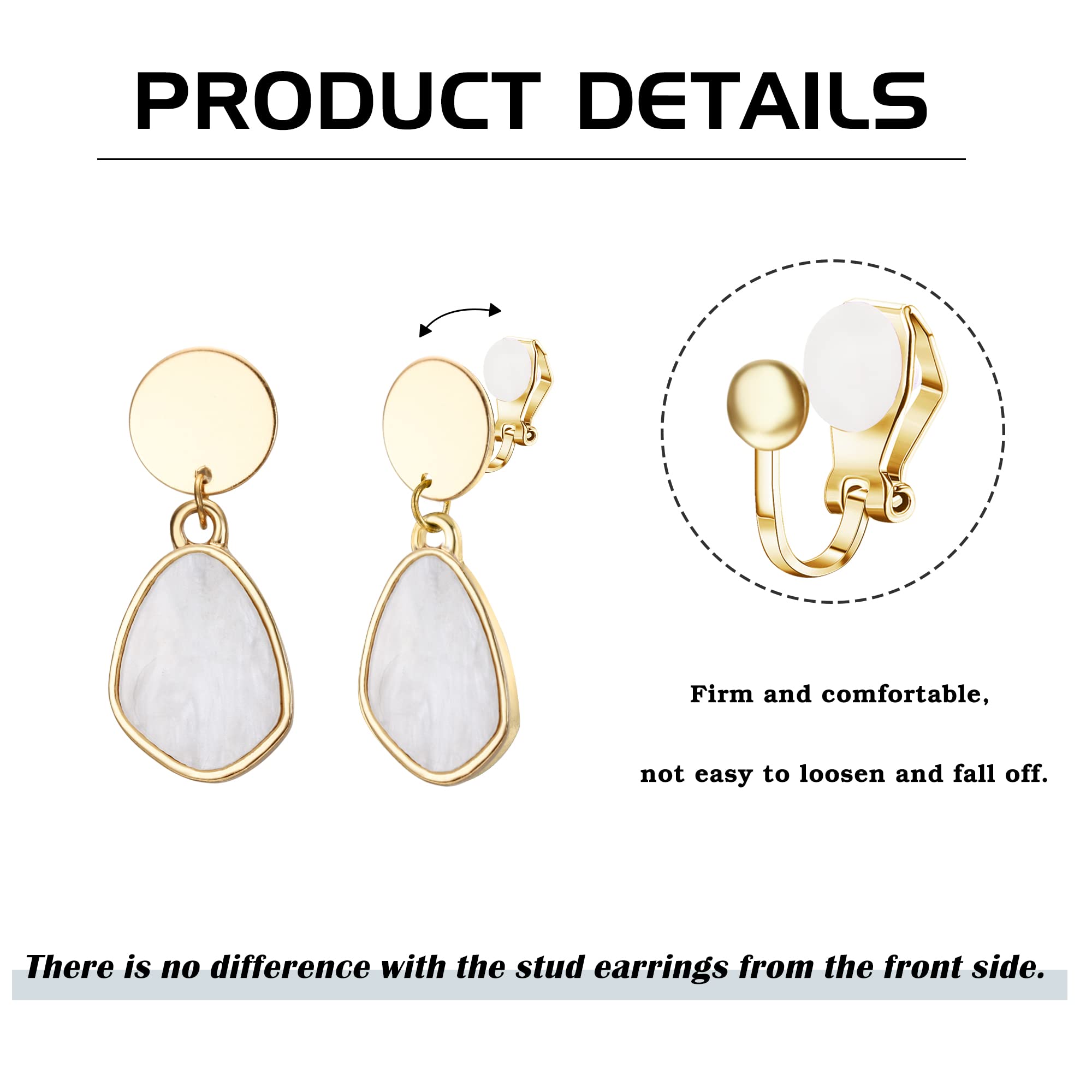 FIBO STEEL Gold Clip on Earrings for Women Clip Drop Dangle Earrings Retro Rectangle Geometric Statement Earrings for Non Pierced, 9 Pairs (Mix Color)