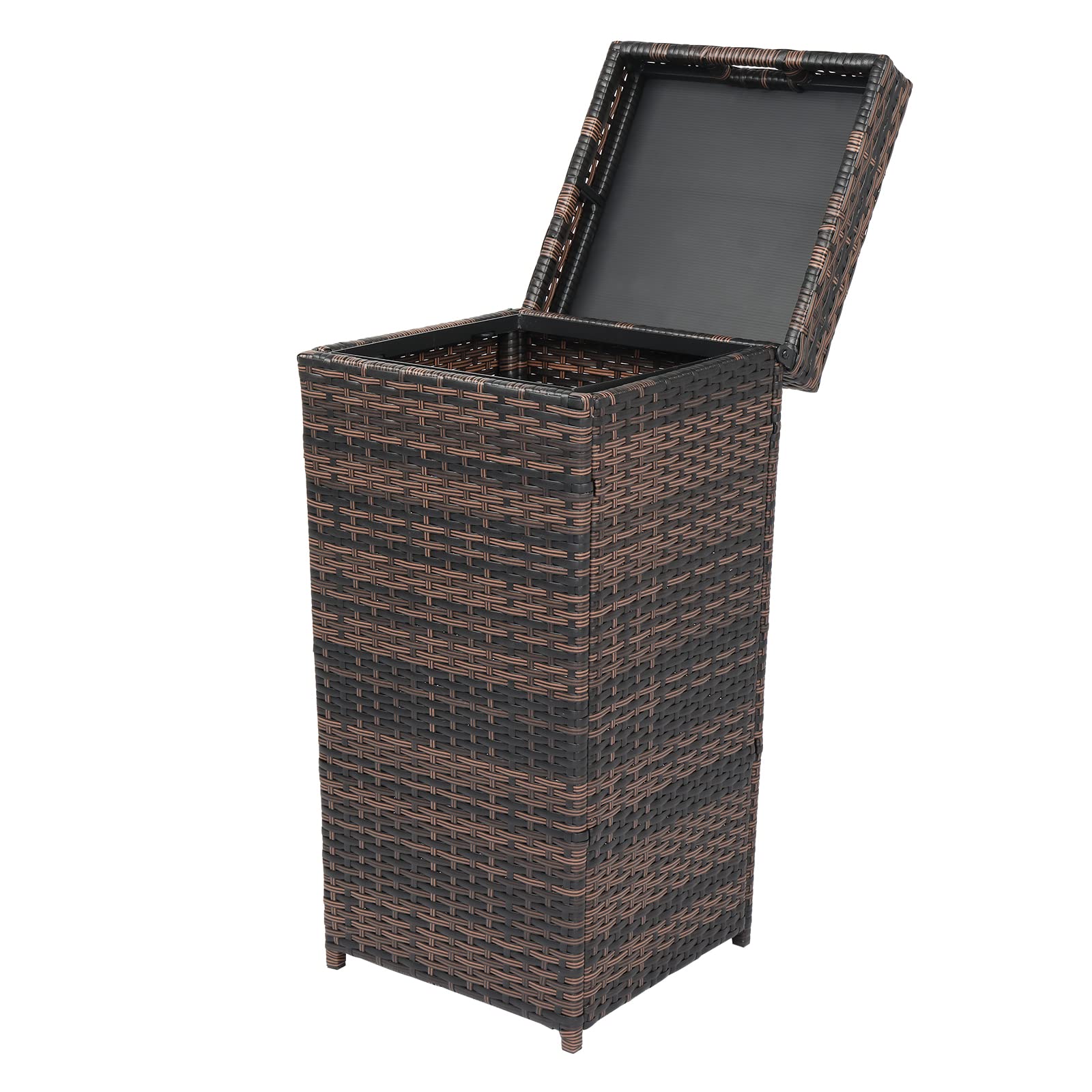 Outdoor Trash Can Rattan Garbage Can Trash Bin with Removable Lid Outdoor Waste Basket Wast Container for Backyard Patio Deck and Outdoor Kitchen Use,with Top Cover Iron Frame (Brown)
