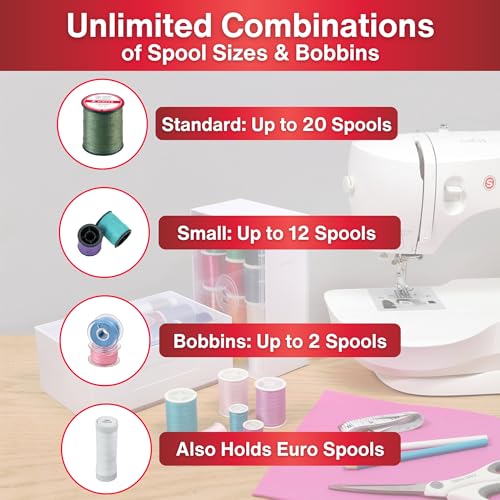 SINGER Double-Sided Thread Spool Organizer - Clear Storage Sewing Box for Embroidery, Craft Room Organization, Stackable Storage Container for Craft & Sewing, Thread Box Storage, Craft Organizer