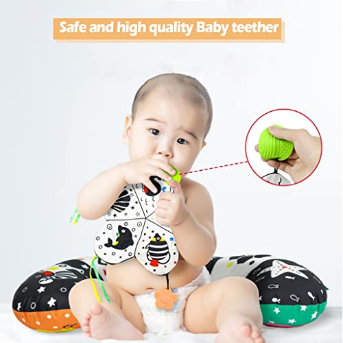 KAKIBLIN Baby Tummy Time Mat, High Contrast Newborn Foldable Playmat,Indoor Baby Gym Mat with Pillow and Teether for Baby Over 6 Months