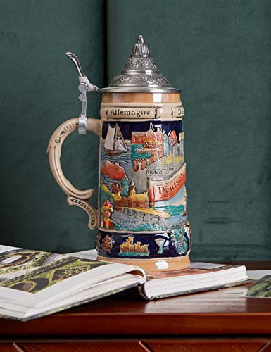 HAUCOZE Beer Stein Mug German Landmark Stanley Drinking Mug with Lid for Man 0.6 Liter