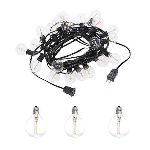 LED Globe G40 Outdoor String Lights, 40Ft Patio Lights with 25+3 Glass Bulbs(1w, 2700k), Commercial Hanging Lights for Backyard Bistro Pergola Party Decor