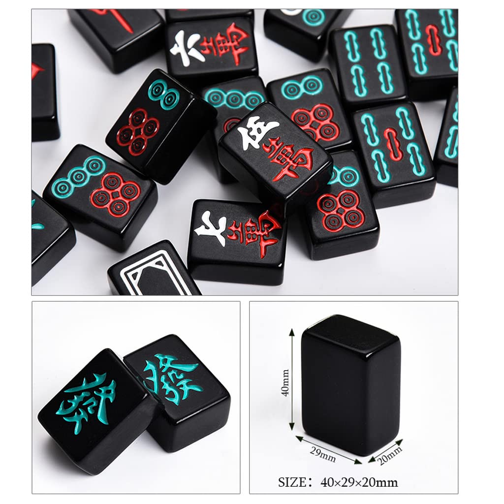 Mahjong Sets, Classic Mahjong Game Set,144 Black Mah-Jongg Tiles,Traditional Mahjongg Games for Family Game