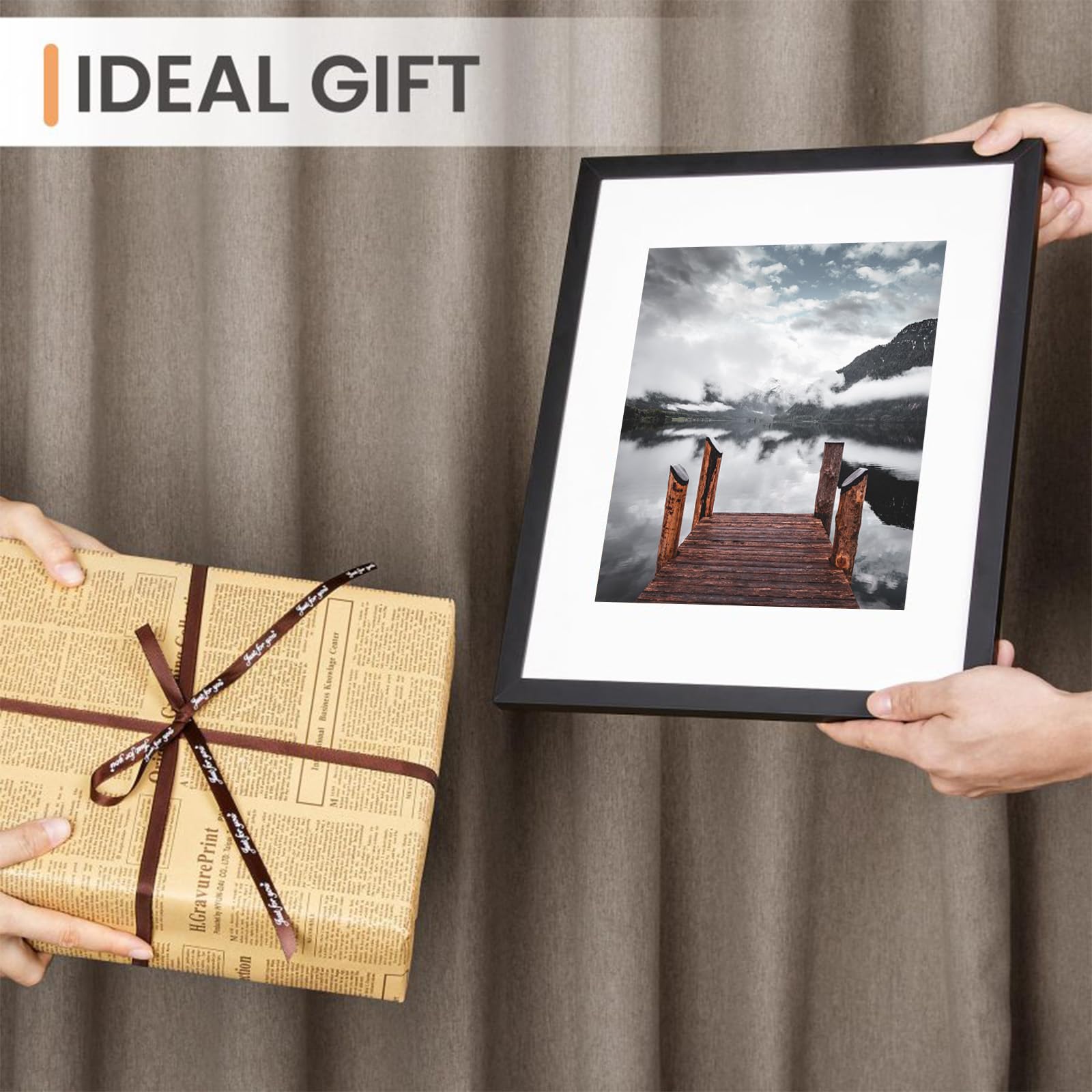 Fixwal 11x14 Black Picture Frame Set of 4, Display 8 x 10 Picture with Mat or 11 x 14 with Out Mat for Wall Hanging Display