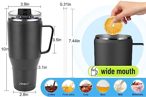 Zenbo 40 oz Tumbler with Handle –Keeps Drinks Cold up to 34 Hours,Leak Proof Lid and Straw -Insulated Tumbler Sweat Proof,Dishwasher Safe