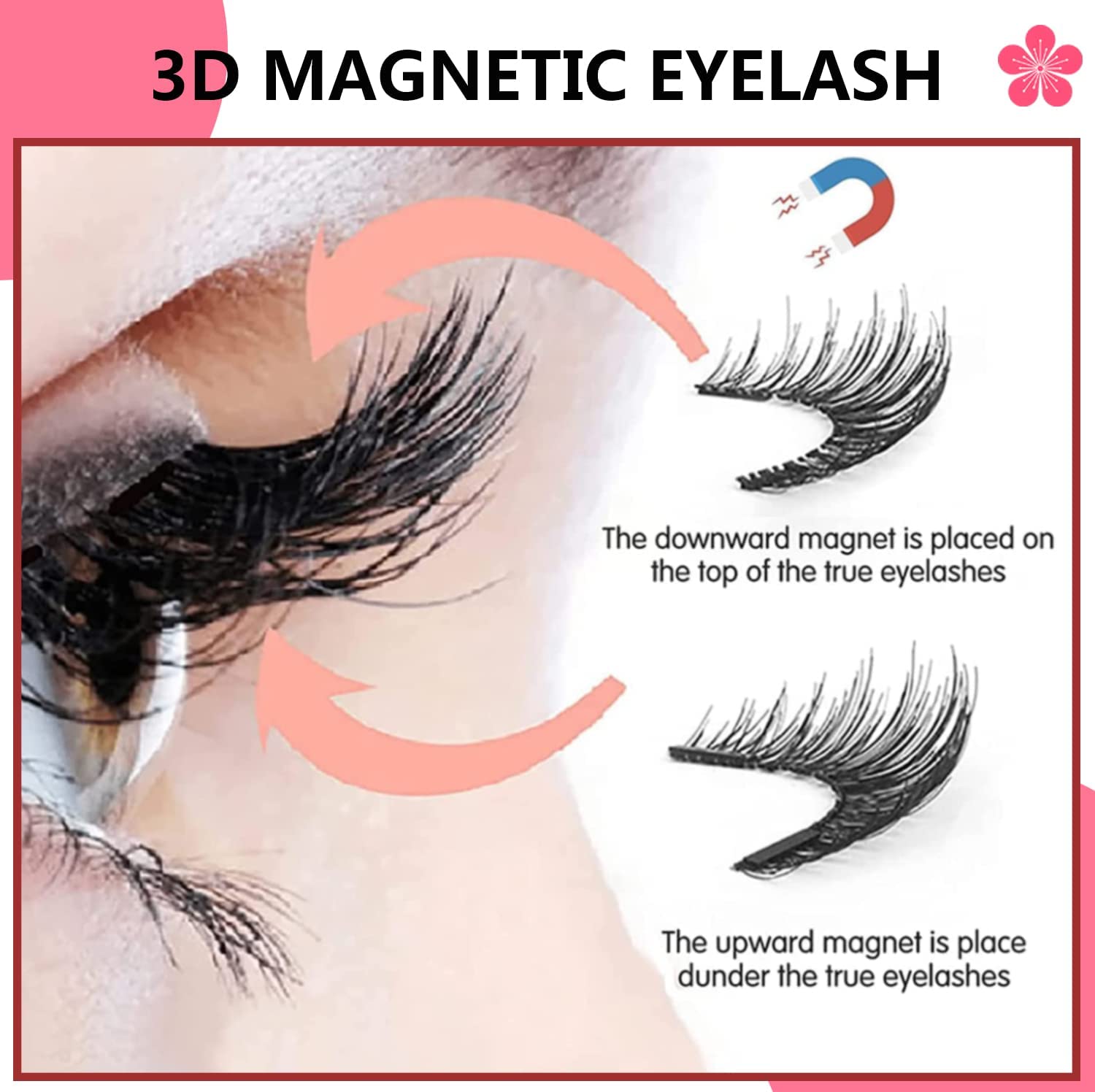 Gemonad Magnetic Eyelashes without Eyeliner, Reusable Dual Magnetic lashes, Looking Natural No Glue 3D False Eyelashes Kit with Applicator, Fake Lashes Extension, Easy to Wear