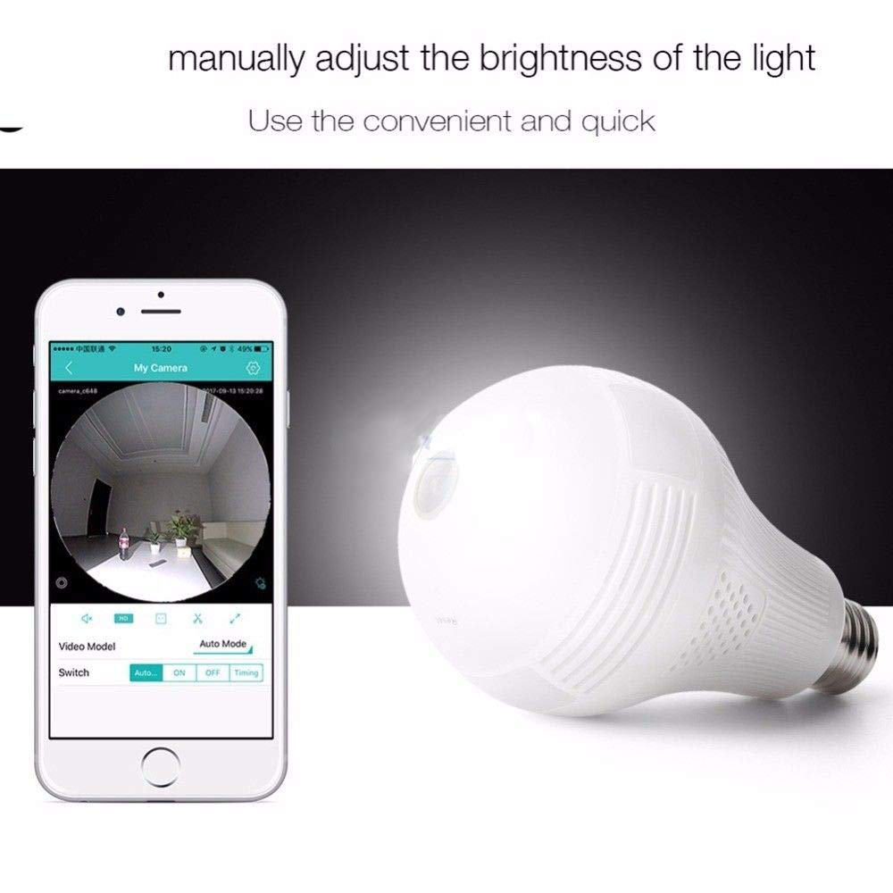 EVERSECU 360° Panoramic View 1080P WiFi IP Bulb Camera with FishEye Lens 360 Degree 3D VR Panoramic View Home Security CCTV Camera Wirelss Security Camera