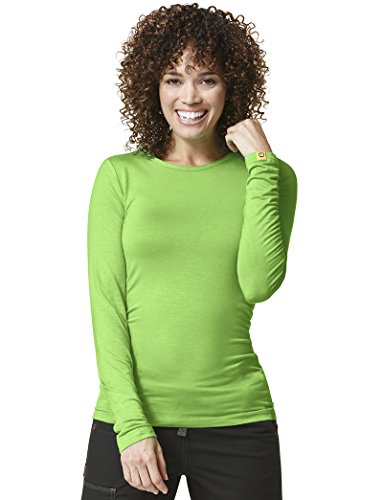 WonderWink Layers Women’s Silky Long Sleeve Tee — Green Apple, Medium
