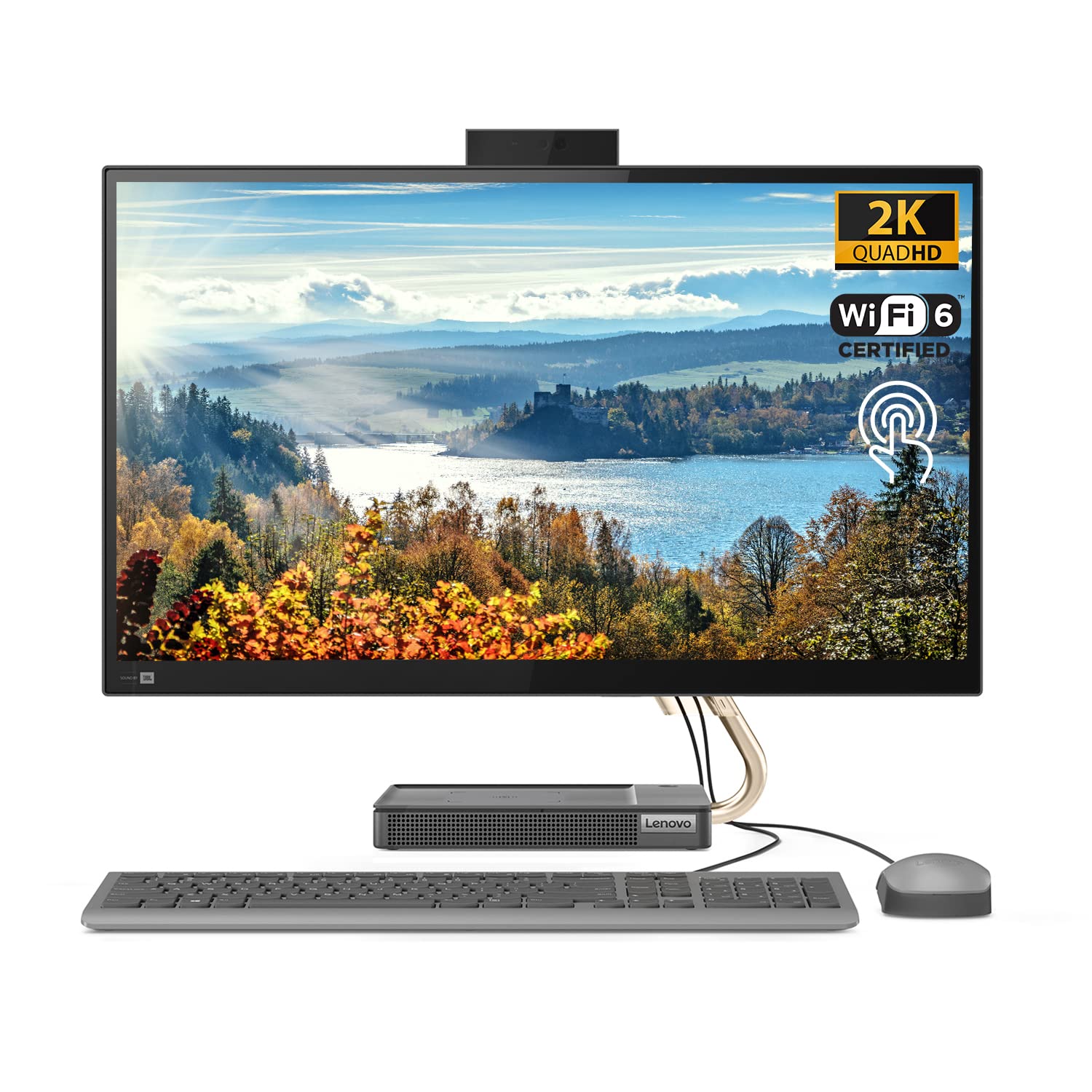 Lenovo IdeaCentre 5i AIO Desktop, 27" QHD IPS Touchscreen, Intel Core i7-10700T Processor, 32GB RAM, 1TB SSD, Webcam, HDMI, Wired KB&Mouse, Wireless Charger, Wi-Fi 6, Windows 11 Home, Black