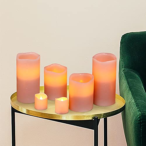 Furora LIGHTING Pink Real Wax Flameless Candles with Remote and Timer, 4 Pillars and 4 Votives Pack of 8, LED Flickering Candles for Home Décor, Battery Included