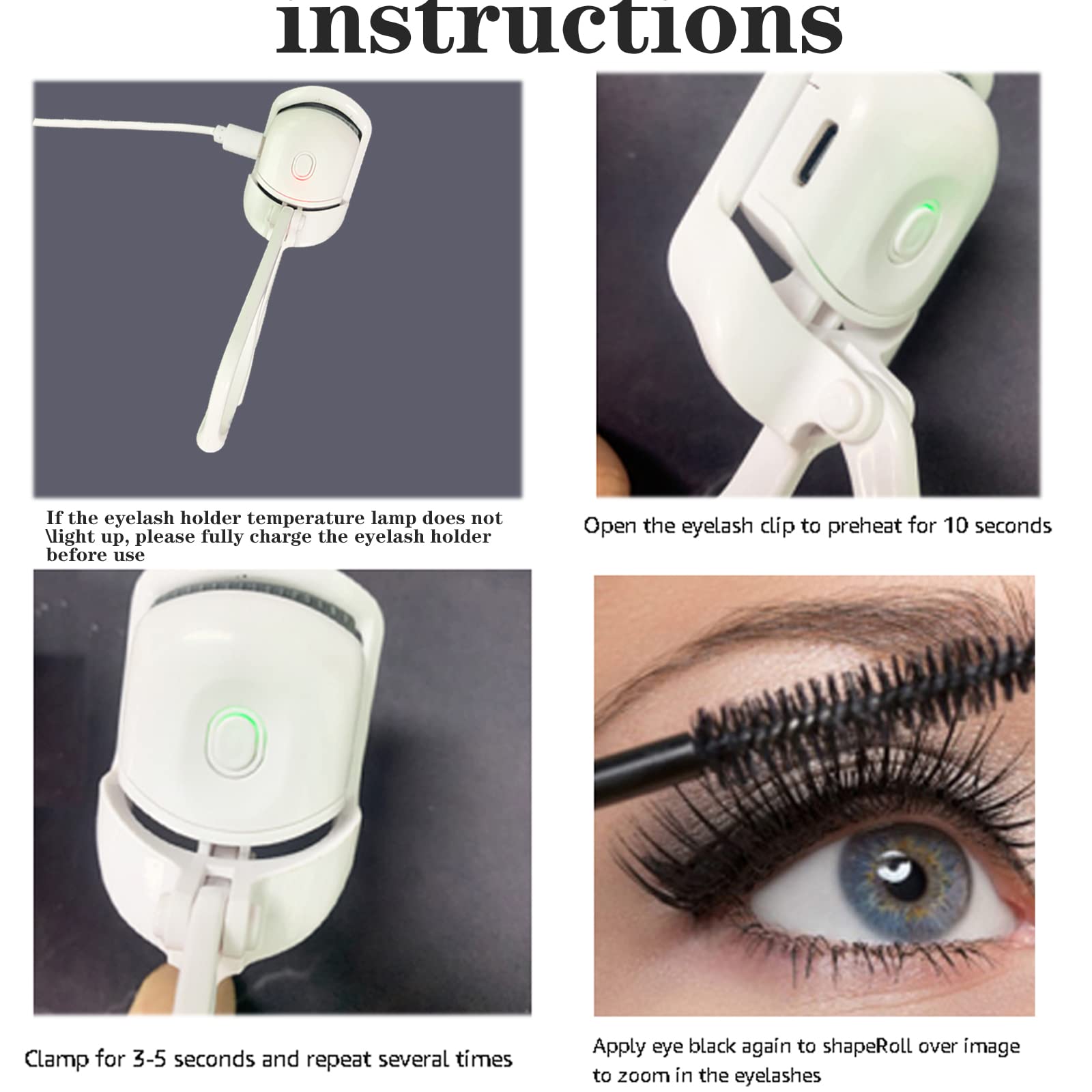 MMSBOG Heated Eyelash Curler, Electric Eyelash curlers 2 Heating Modes USB Rechargeable, Curling Eye Lashes Long Lasting,Ideal Gift for Women (White)