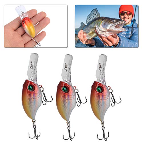 HOLPPO 3PCS Fishing Bait,Durable ABS Deep Diving Fishing,Easy to Attract Artificial Simulation Lifelike Bait Fishing Tackle(3.9in-red)