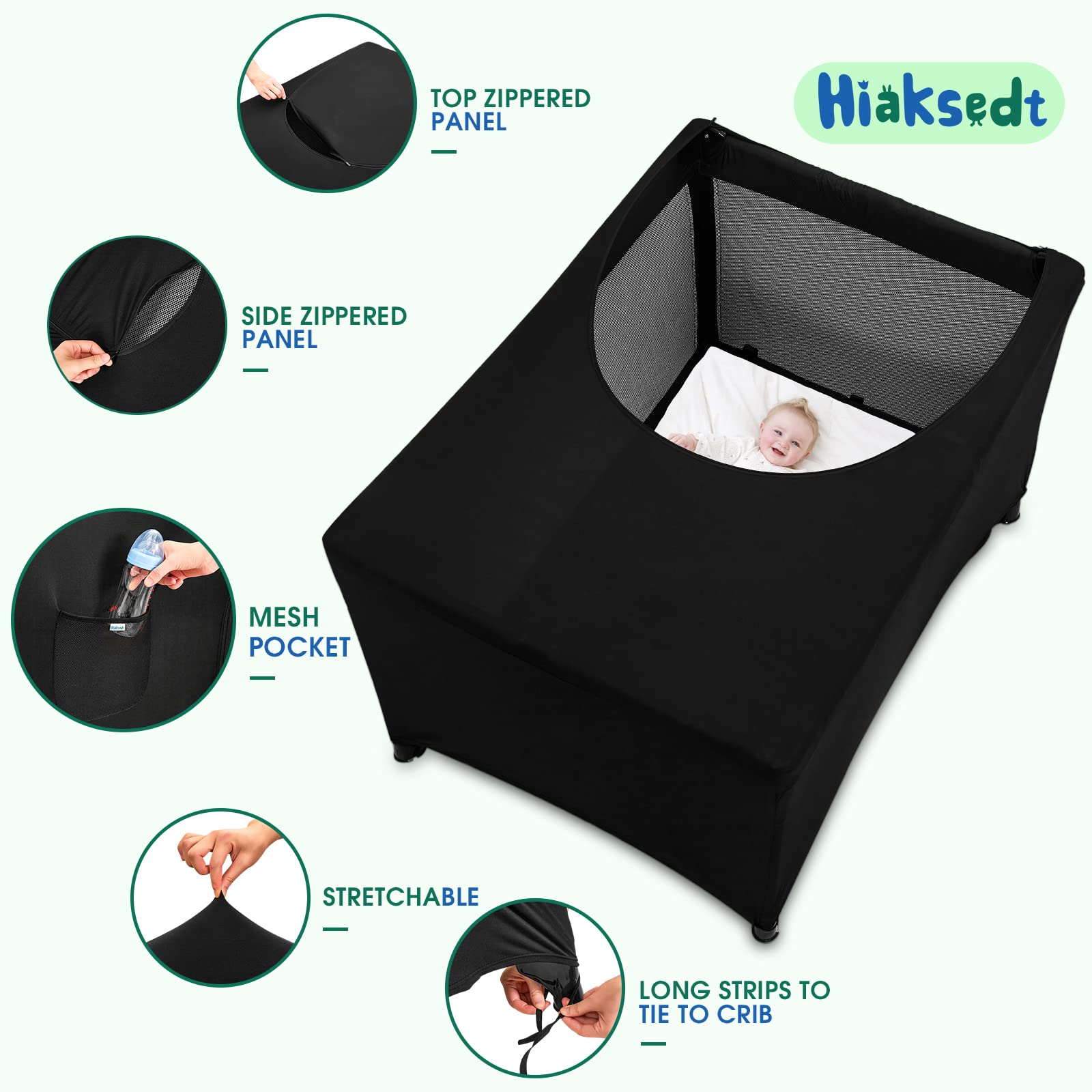 Pack N Play Canopy Blackout Cover Baby Travel Crib Easy-Sleep Tent Breathable Dark Shade, Block 95% Light, Portable Stretch Net Cover