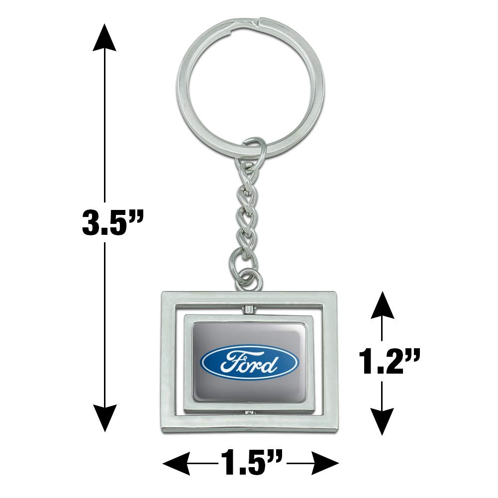 GRAPHICS & MORE Ford Motor Company Blue Oval Logo Spinning Rectangle Chrome Plated Metal Keychain Key Chain Ring