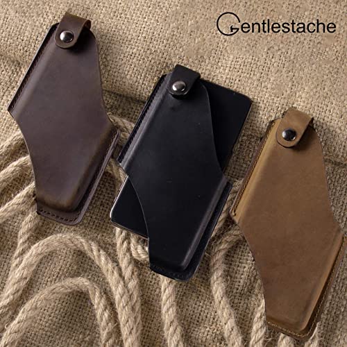 Gentlestache Leather Phone Holster, Phone Holder for Belt Loop, Cell Phone Cases, Leather Belt Pouch with Magnetic Button Black