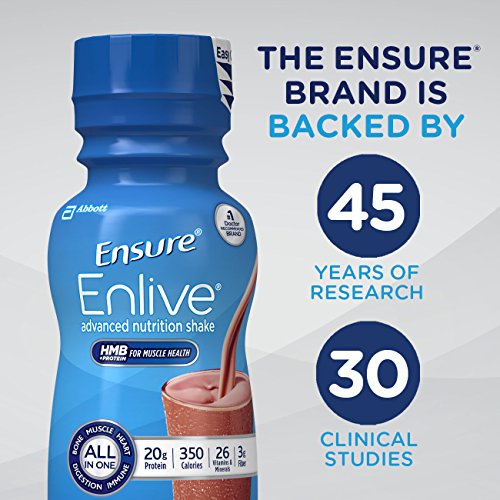 Ensure Enlive Meal Replacement Shake, 20g Protein, 350 Calories, Advanced Nutrition Protein Shake, Strawberry, 8 fl oz, 4 Bottles