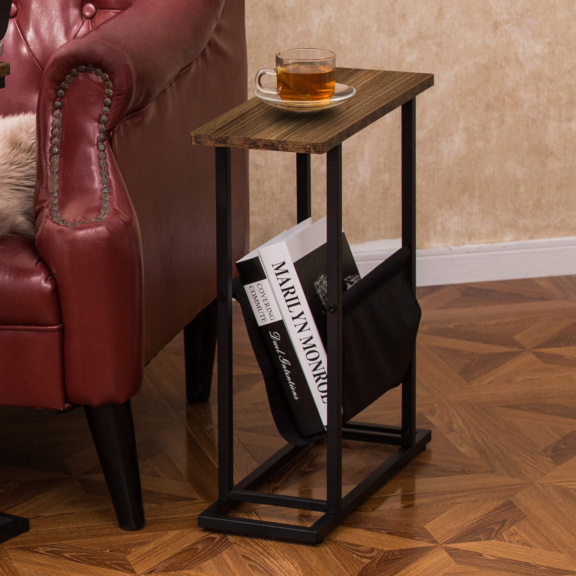 GOOD & GRACIOUS Side Table, Industrial End Table, Vintage Bedside Table with Sturdy Metal Frame for Living Room, Bedroom & Small Spaces, Easy Assembly, Industrial,Rustic Brown