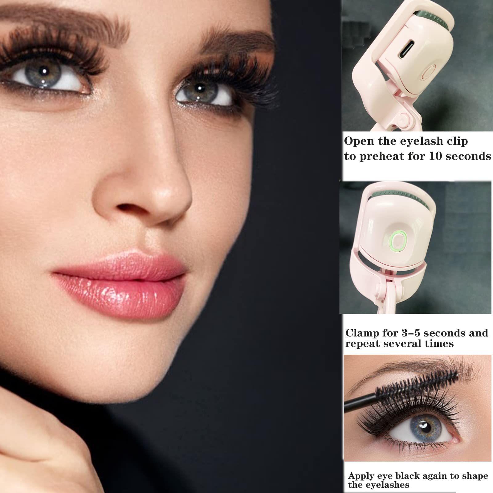 MMSBOG Heated Eyelash Curler, Electric Eyelash curlers 2 Heating Modes USB Rechargeable, Curling Eye Lashes Long Lasting,Ideal Gift for Women (Pink)