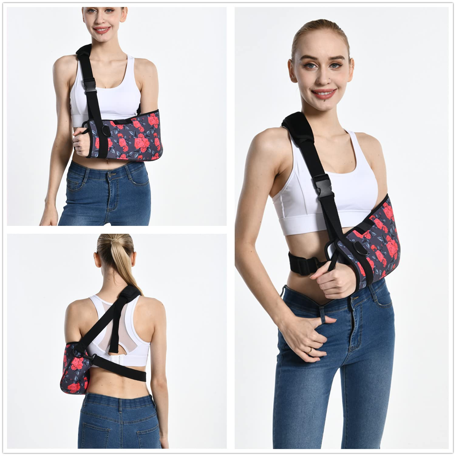 Fotgok Soft Foam Arm Sling with Waist Belt for Shoulder Women Rose-Shoulder Immobilizer with Strong Support-Breathable Arm Support Brace for Shoulder Injury