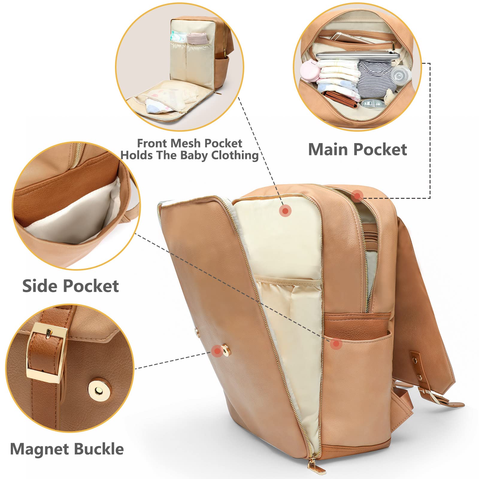 miss fong Leather Diaper Bag Backpack & Diaper Bag Organizer Pouches Bundle