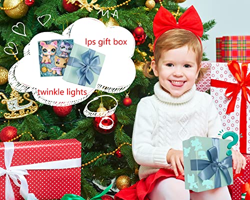 LPS Gift Box, Random 3 pc LPS Pet Figure Toy with Random 7 PC LPS Accessories Pack Blue Surprise Box Random LPS Cat Dog Kids Xmas Birthday Gift Set