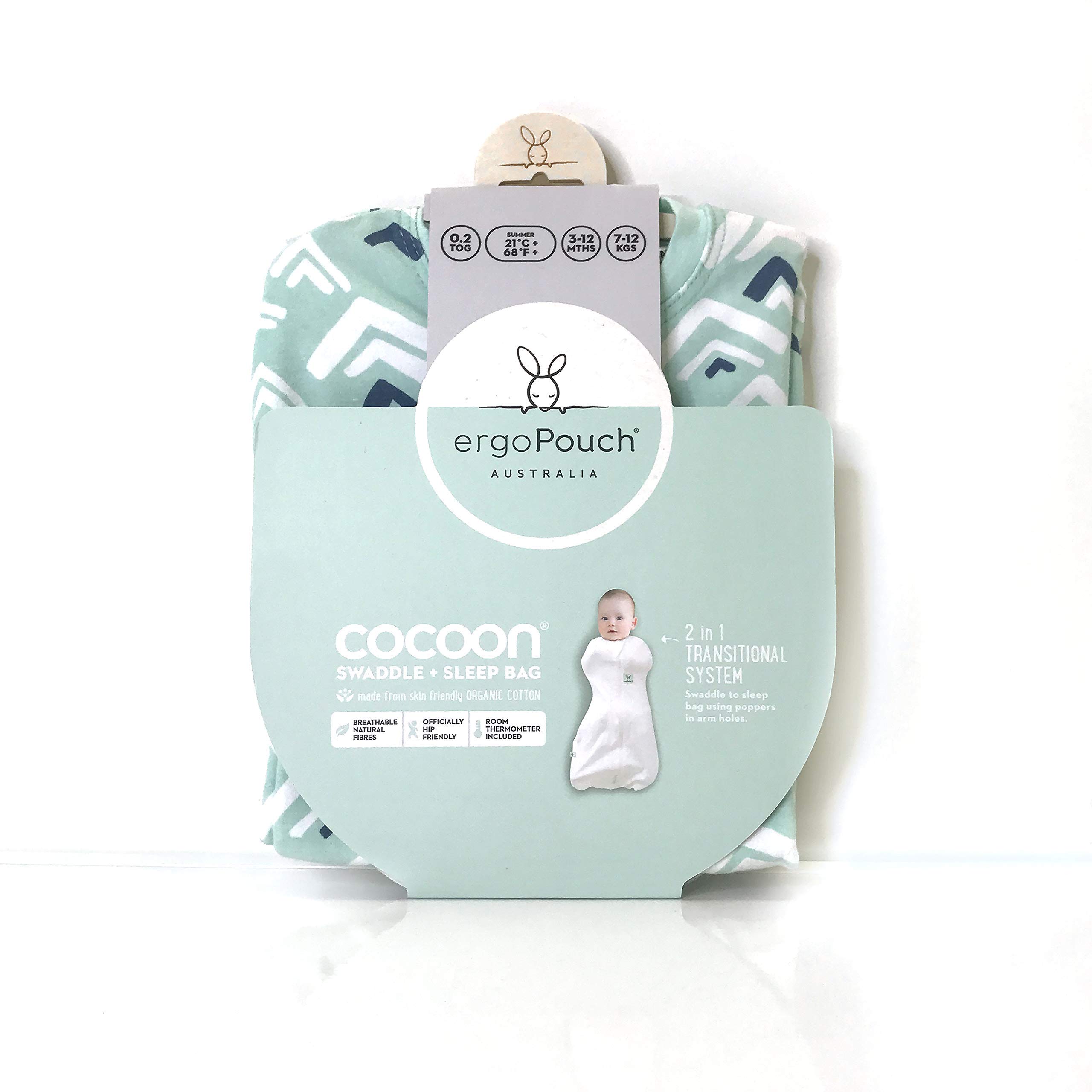 ergoPouch 1 tog Cocoon Swaddle Bag- 2 in 1 Swaddle Transitions into arms Free Wearable Blanket Sleeping Bag. 2 Way Zipper for Easy Diaper Changes (Mountains, 3-12 Months)
