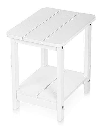 Tikea Adirondack Outdoor Side Table, 16.7" Outdoor End Table for Patio Pool Porch, All Weather Resistant Outdoor Patio Furniture White