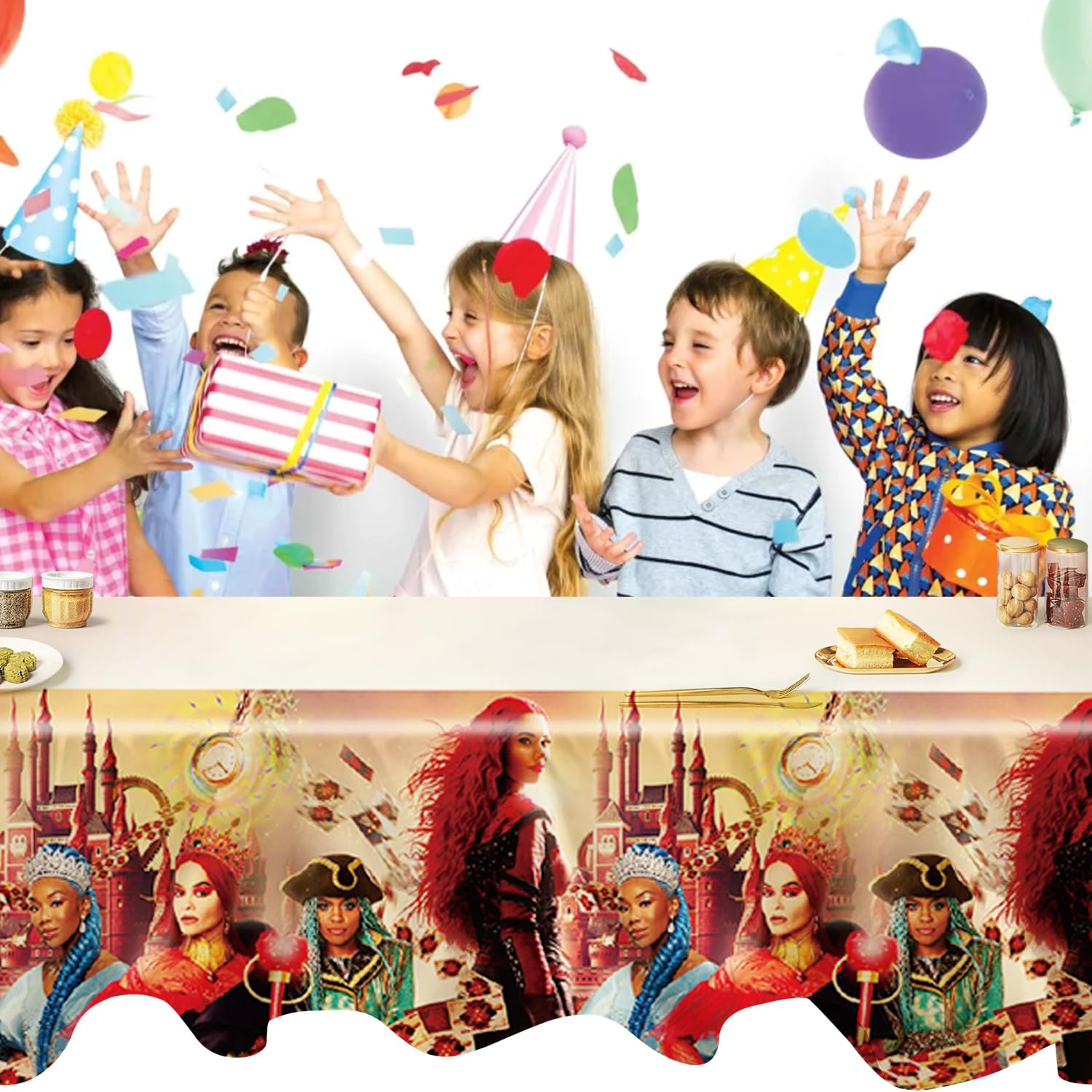 Omto 2Pcs Descendant Tablecloth Disposable Tablecover Birthday Party Supplies and Decorations for Kid Boy Baby Shower Rectangle Tables 70"X42",2 Pack