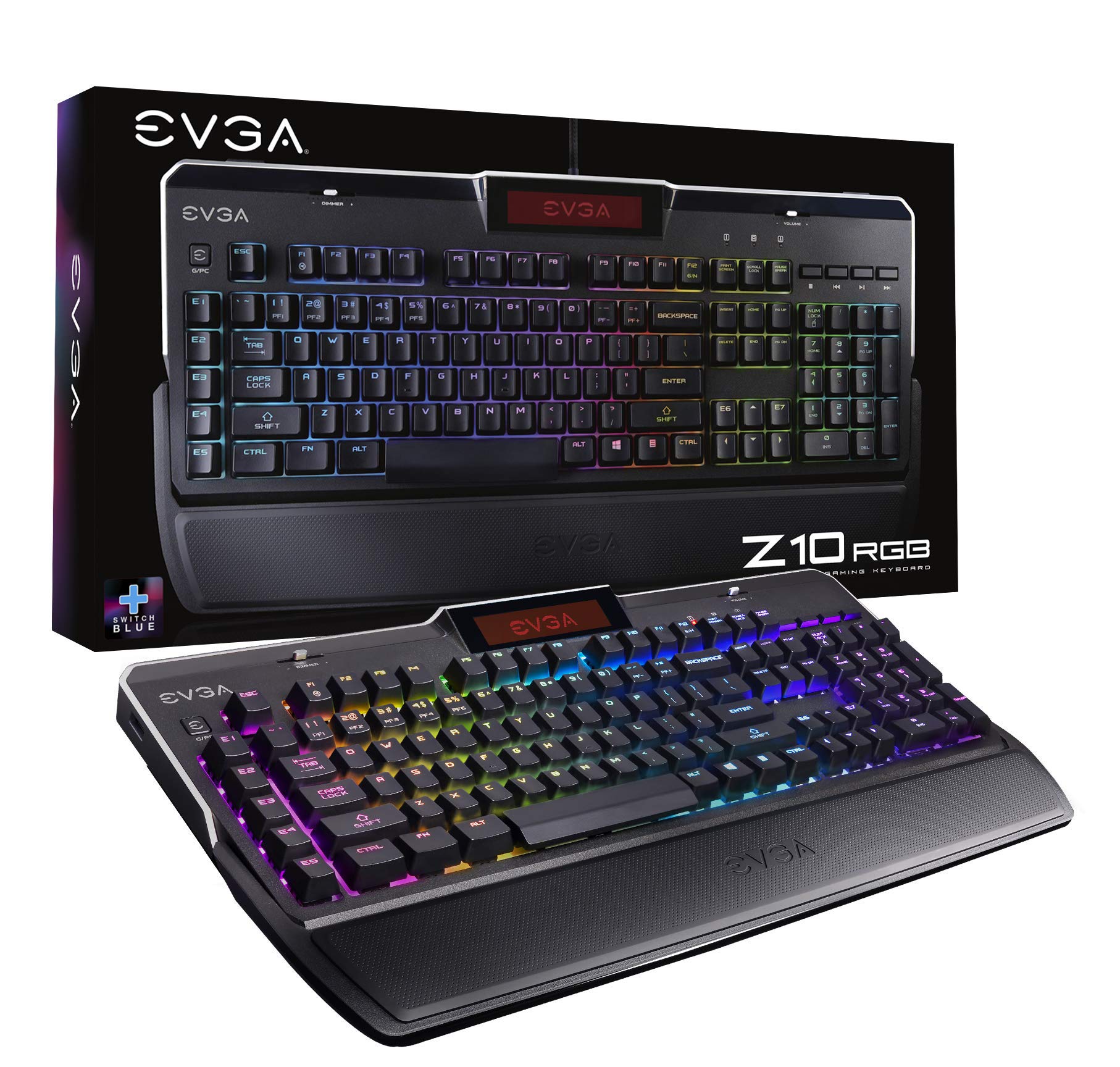 EVGA Z10 RGB Gaming Keyboard, RGB Backlit LED, Mechanical Blue Switches, Onboard LCD Display, Macro Gaming Keys