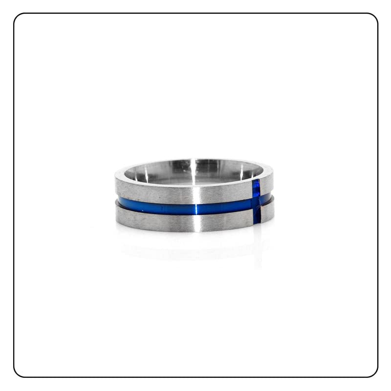Fusamk Fashion Blue Epoxy Stainless Steel Cross Band Ring(Steel(9))