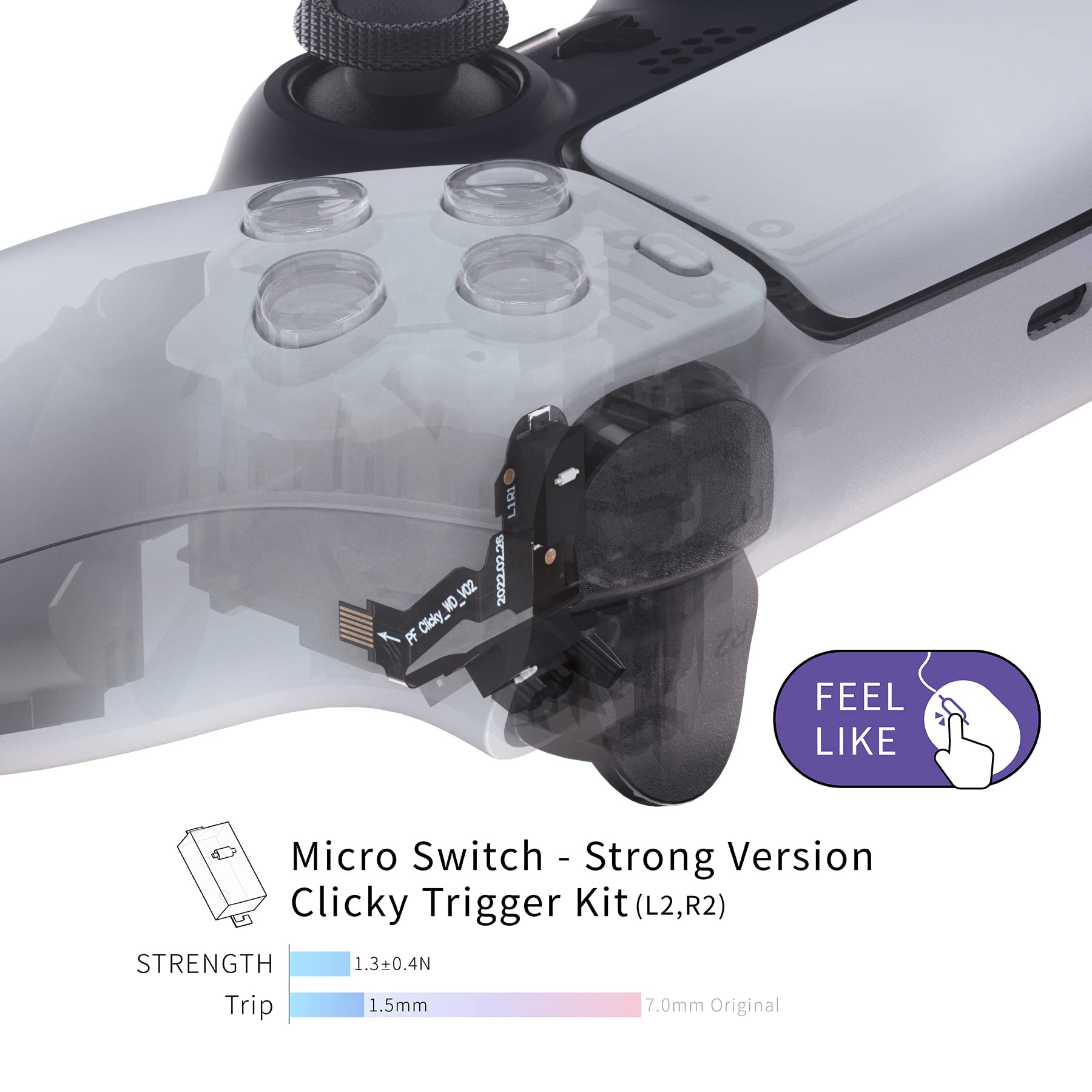 eXtremeRate Micro Switch - Strong Version Clicky Hair Trigger Kit for PS5 Controller Shoulder Buttons, Ergonomic Micro Switch Bumper Trigger Buttons Mouse Click for PS5 Controller BDM-010 & BDM-020