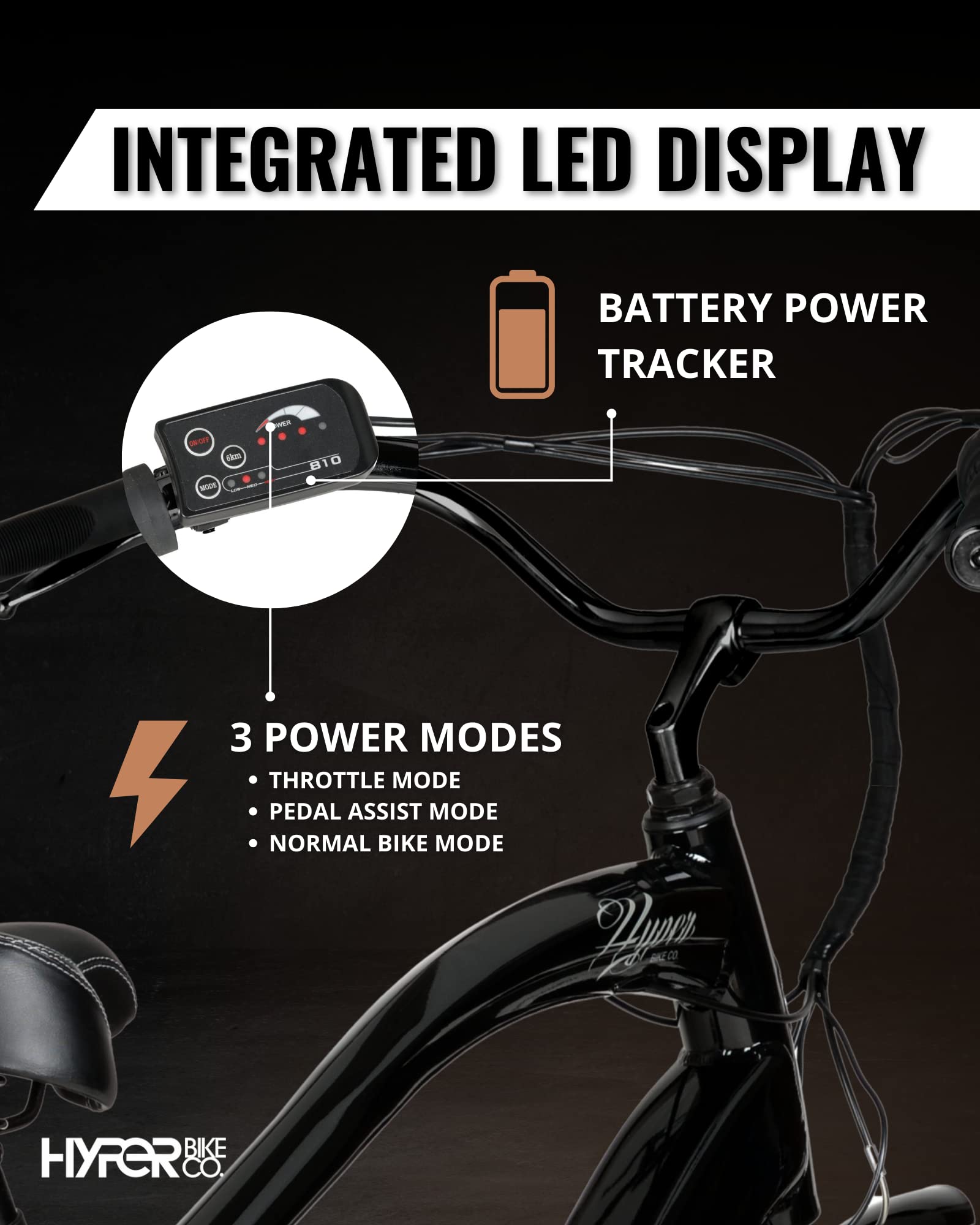 Hyper Bicycles E-Ride 26" Men's 36V Electric Cruiser E-Bike with Pedal-Assist, 250W Motor, Black